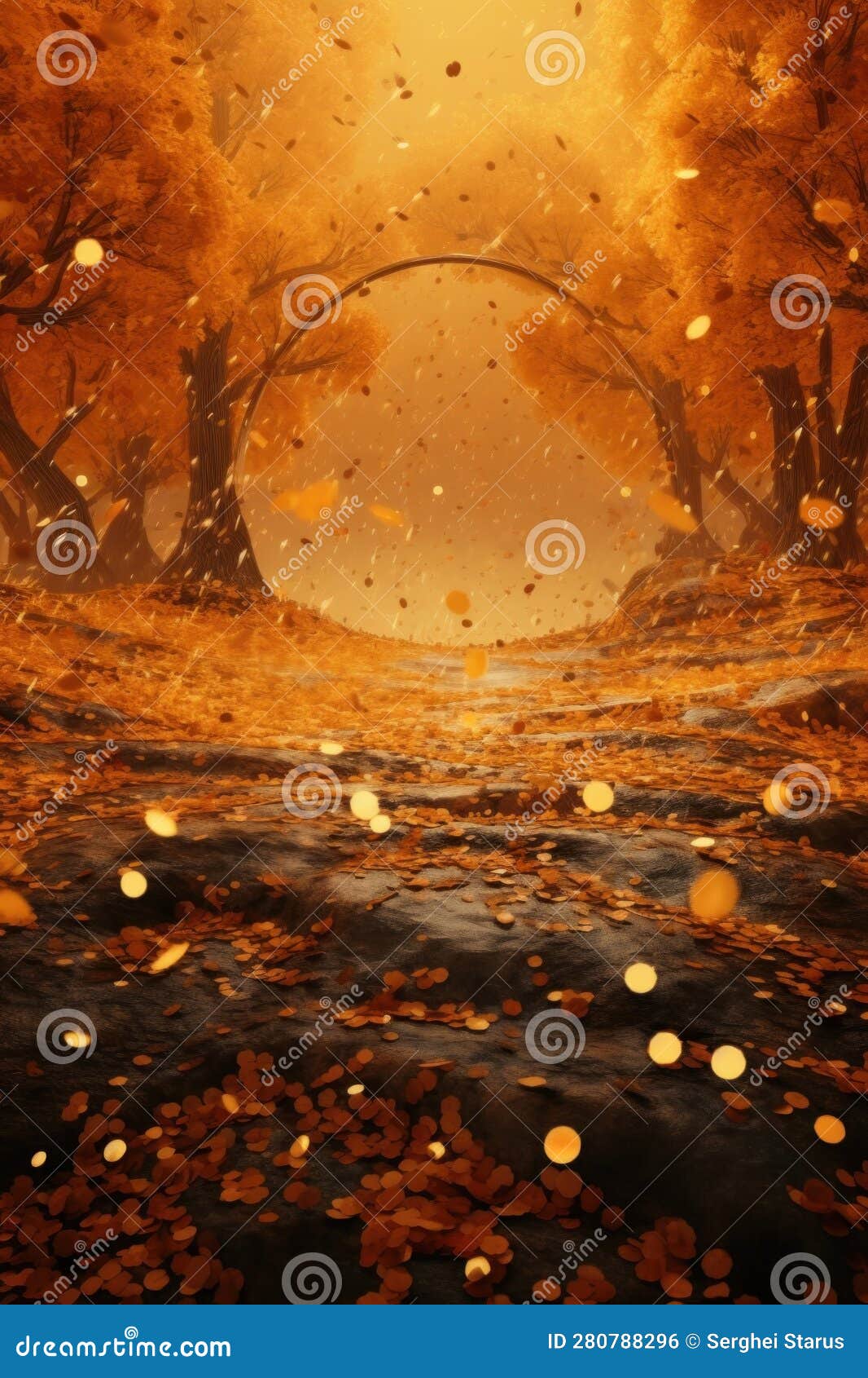 An Image of a Beautiful Fall Scene with Falling Leaves. Generative AI ...