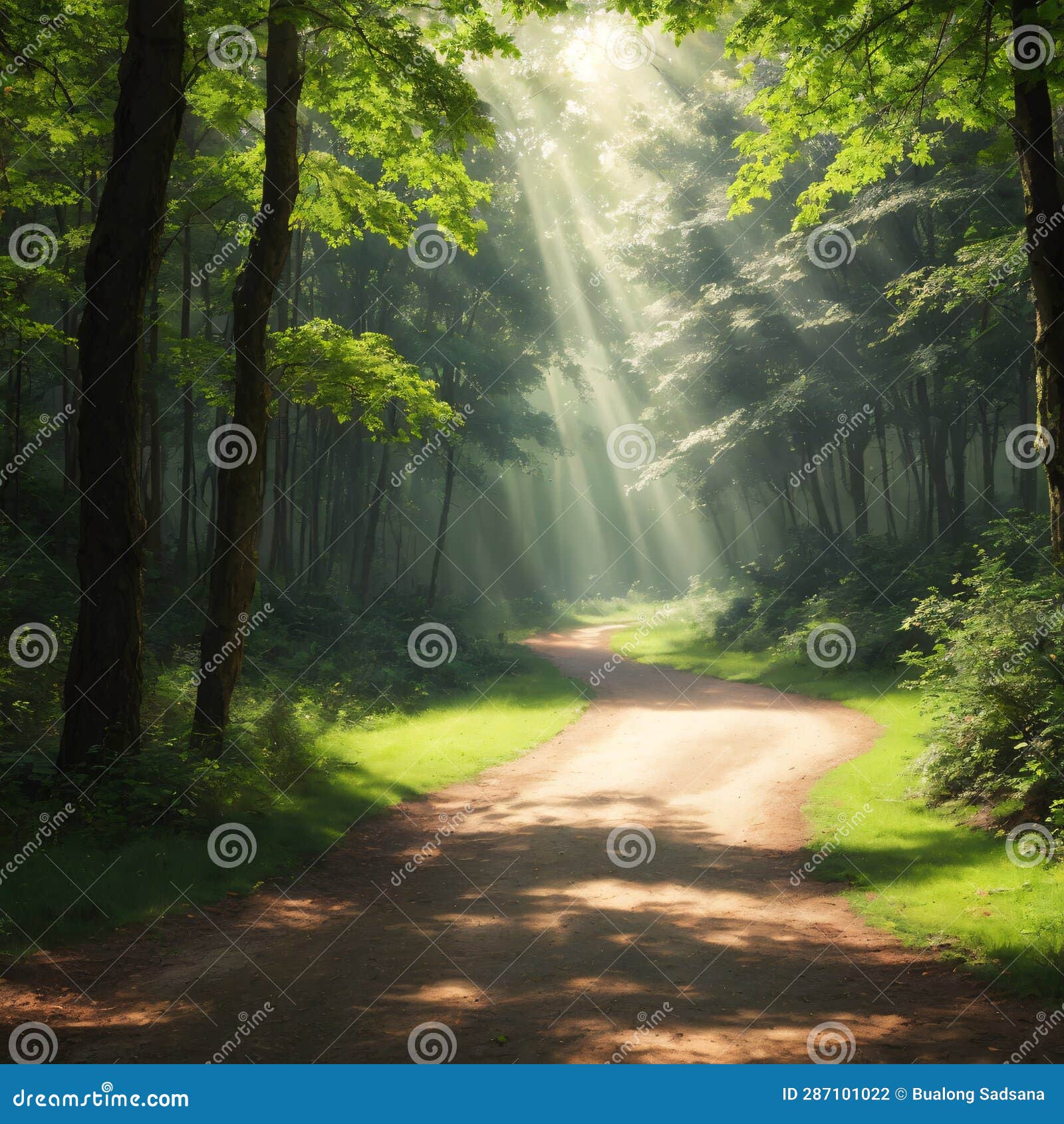 Beautiful Forest Path Panorama Landscape with Bright Sun Shining ...