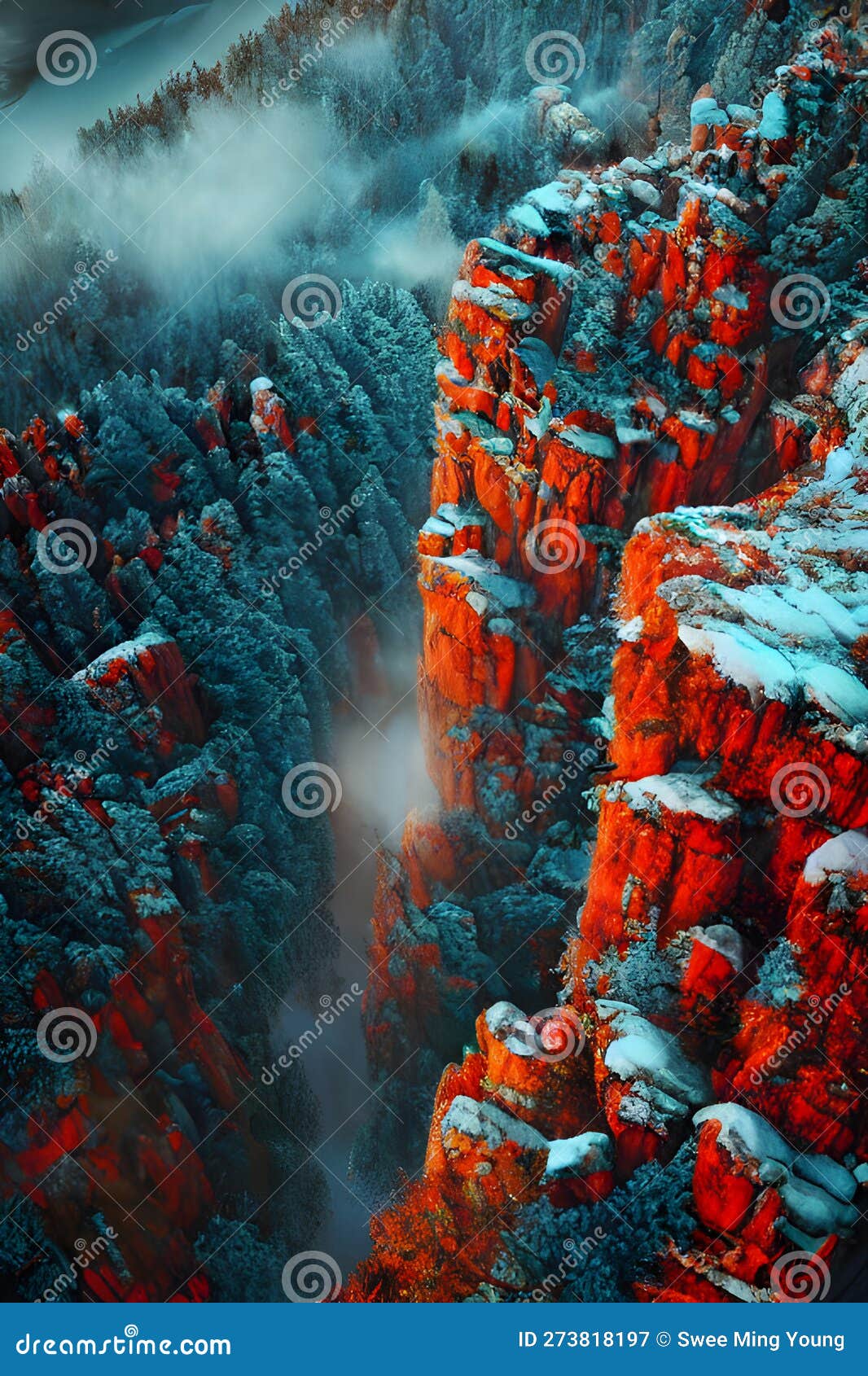 Image of the Beautiful Psychedelic Snowy Cliff Around the Forest ...