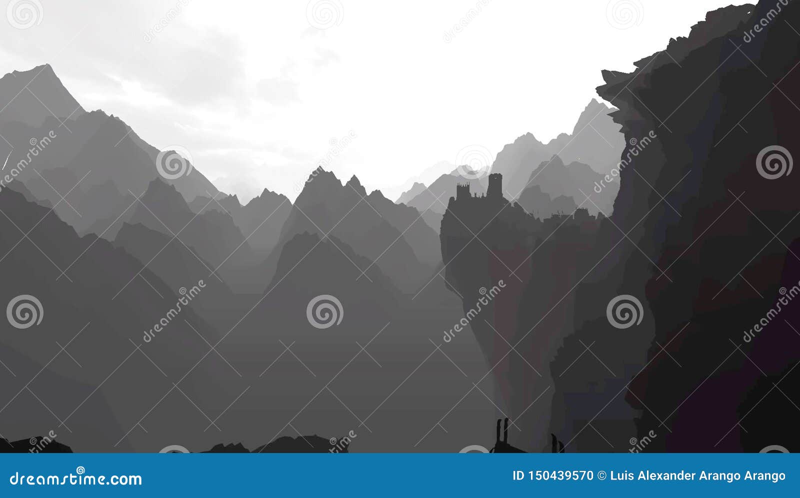 Mountains in grayscale. stock illustration. Illustration of sunset ...