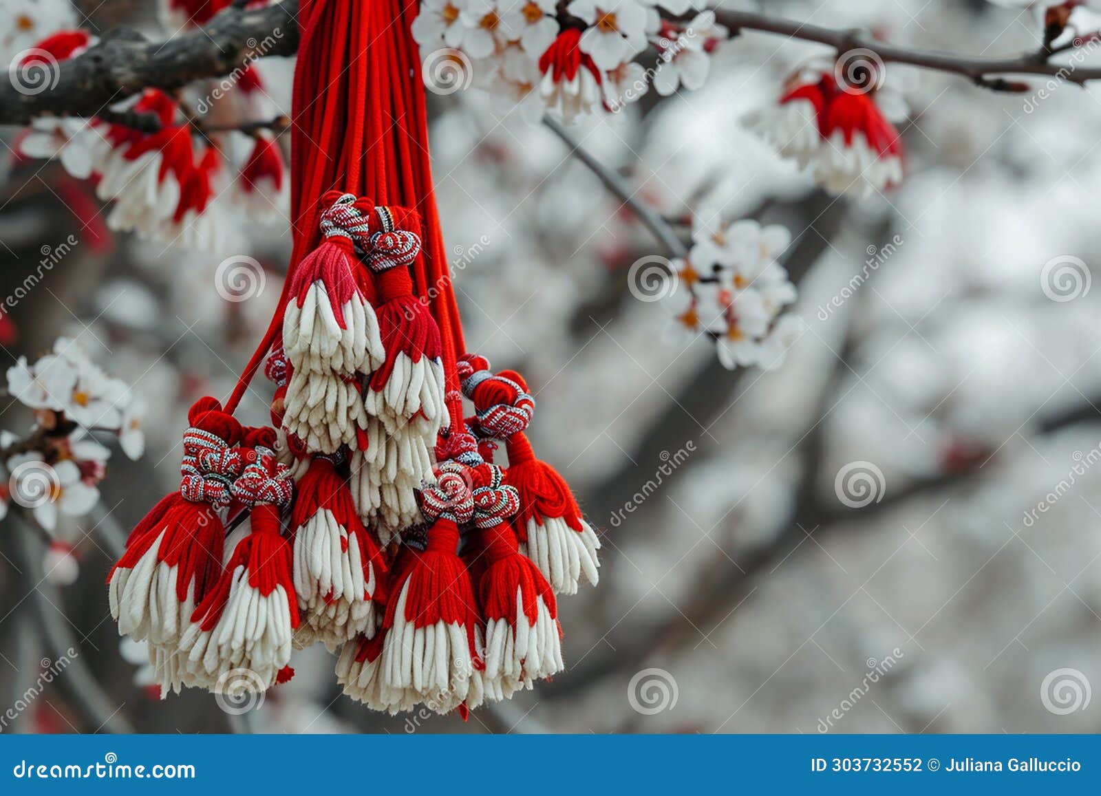 Baba Marta Celebration with Martenitsa and Blooming Trees Stock Photo ...