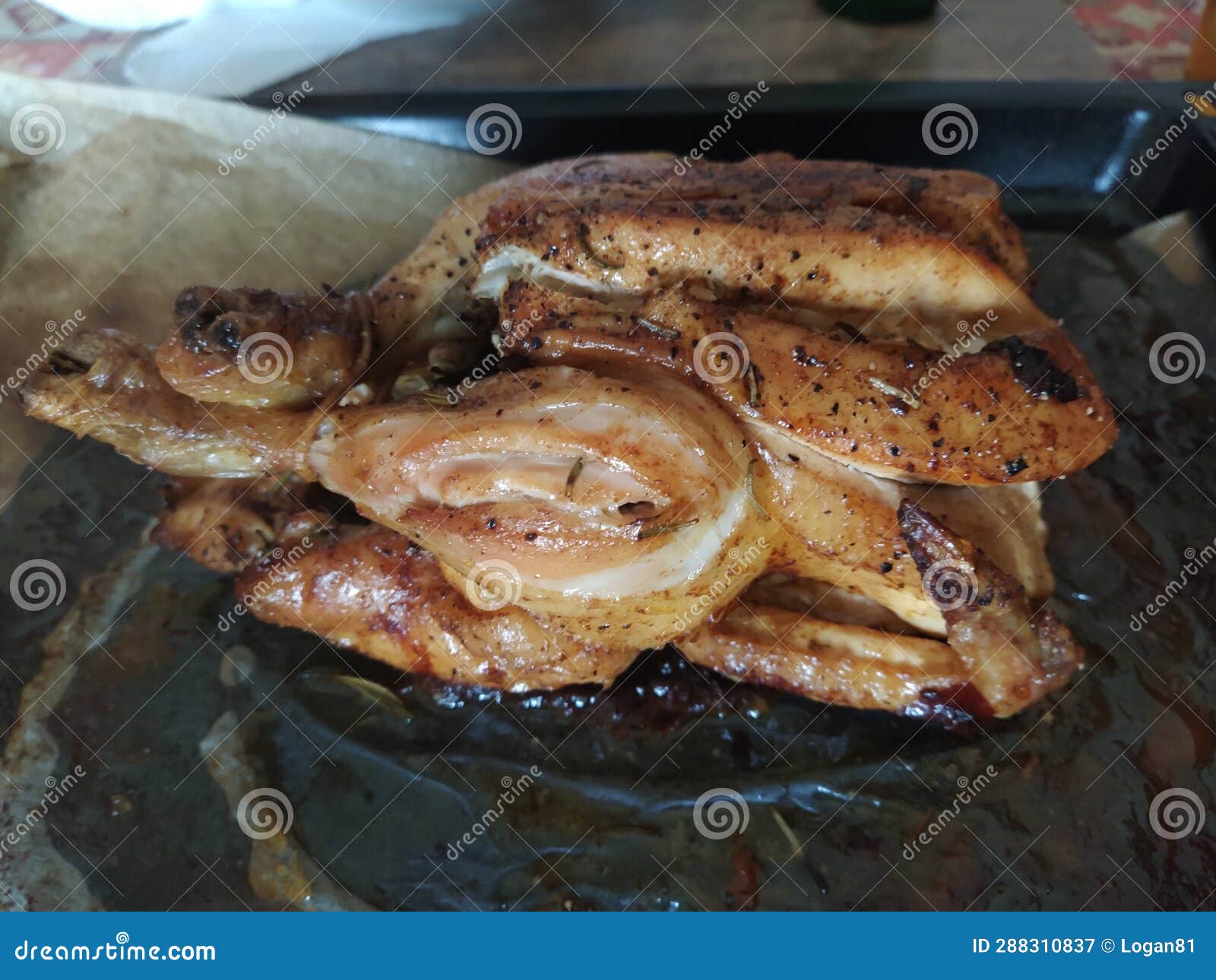 Big cooked chickenon plate stock image. Image of chickenon - 288310837