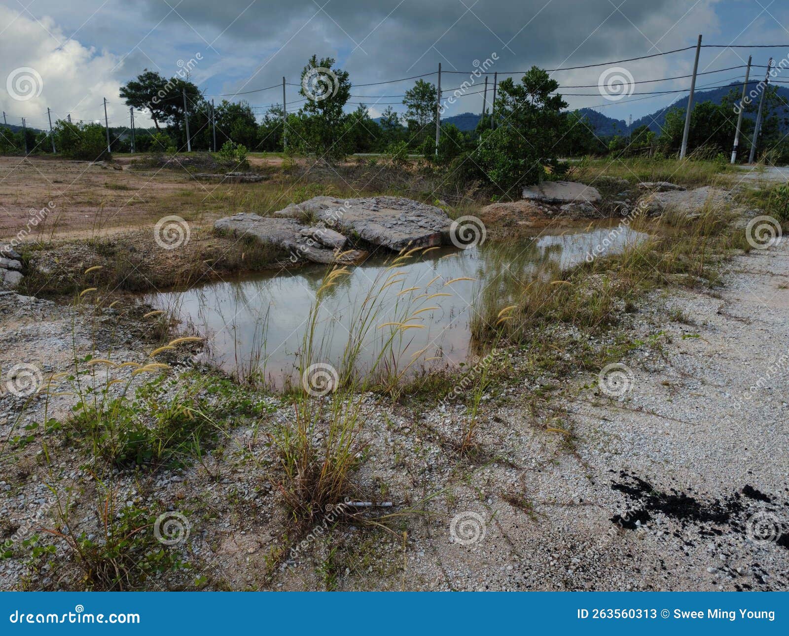 The Big Pothole on the Isolated or Vacant Land. Stock Image - Image of ...