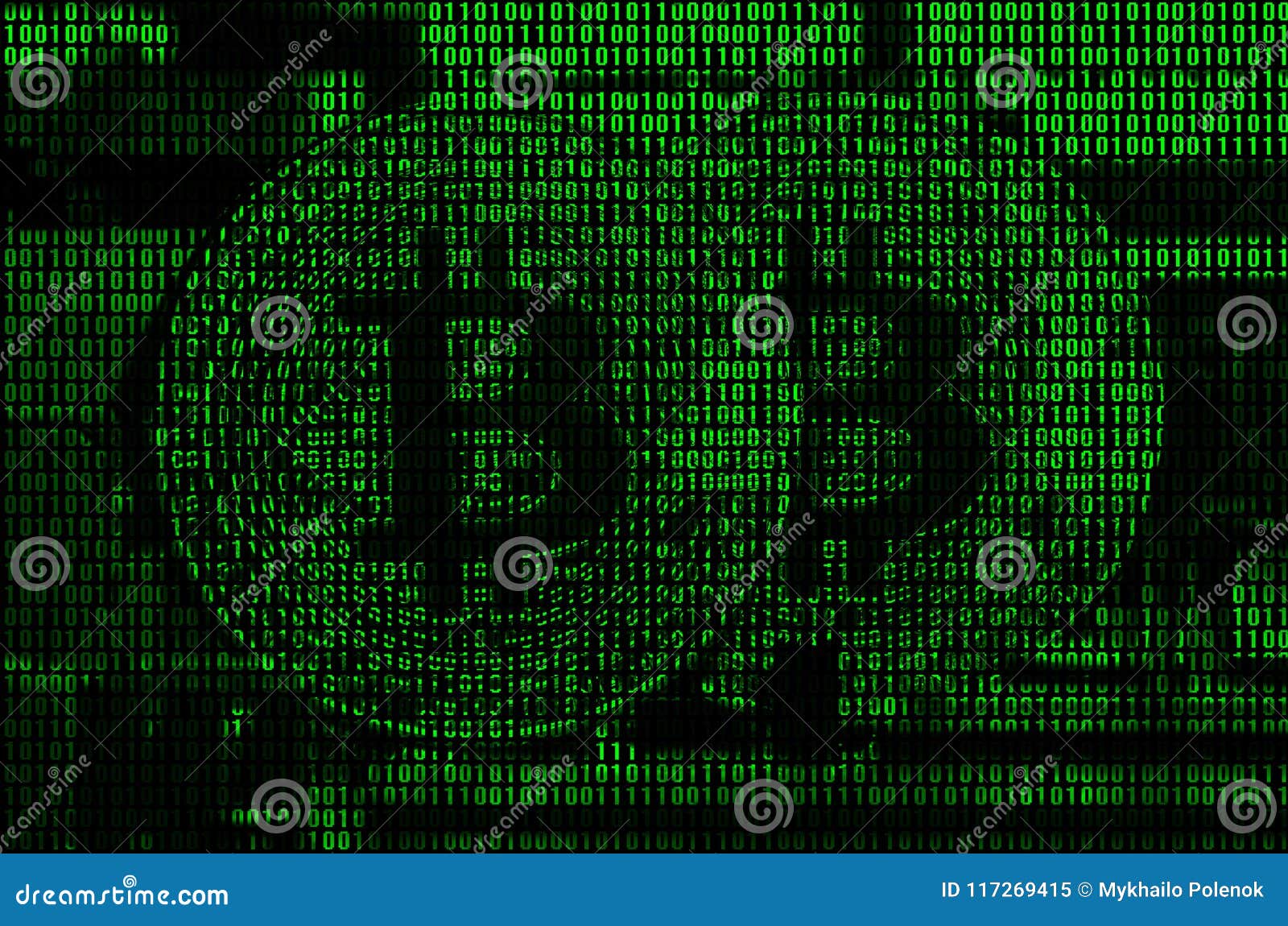 Image of the Binary Code from Bright Green Digits, through Which the Image of the Physical ...