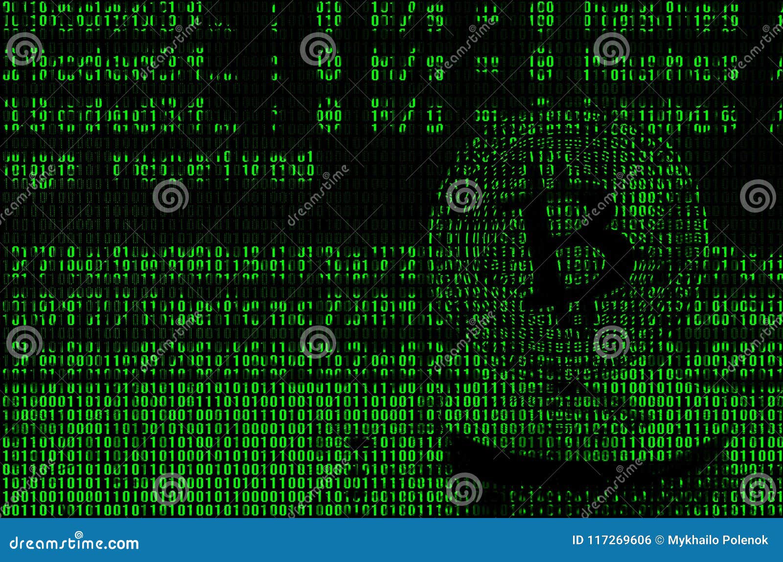 Image of the Binary Code from Bright Green Digits, through Which the ...