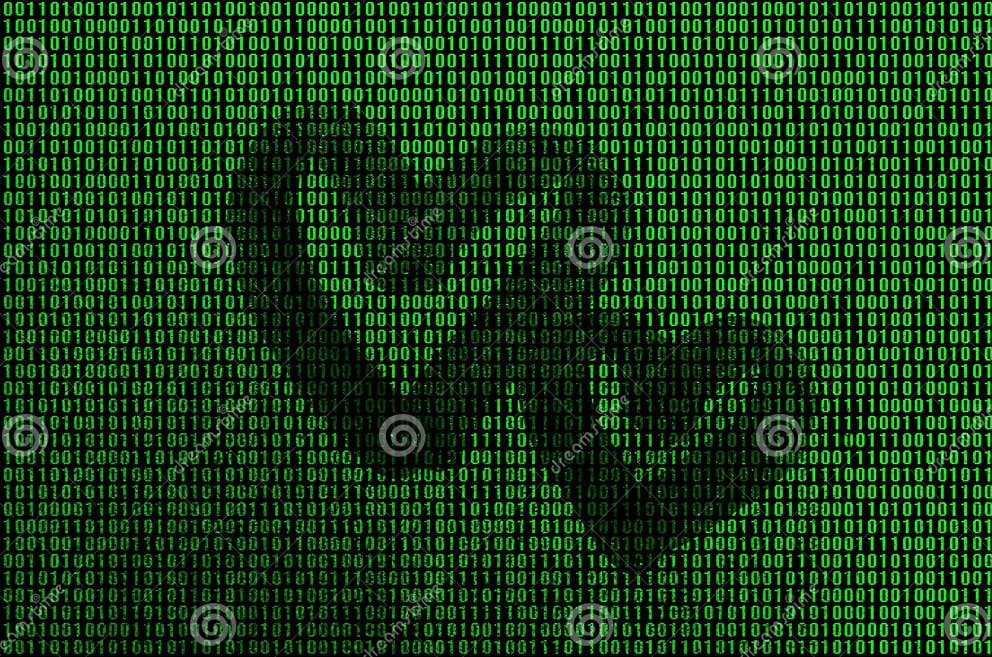 Image of the Binary Code from Bright Green Figures, through Which the ...