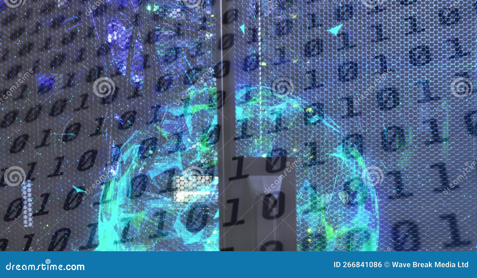 Image of Binary Code and Globe Over Servers Stock Illustration ...