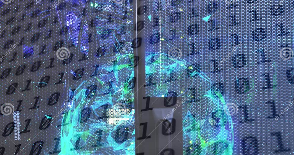 Image of Binary Code and Globe Over Servers Stock Illustration ...