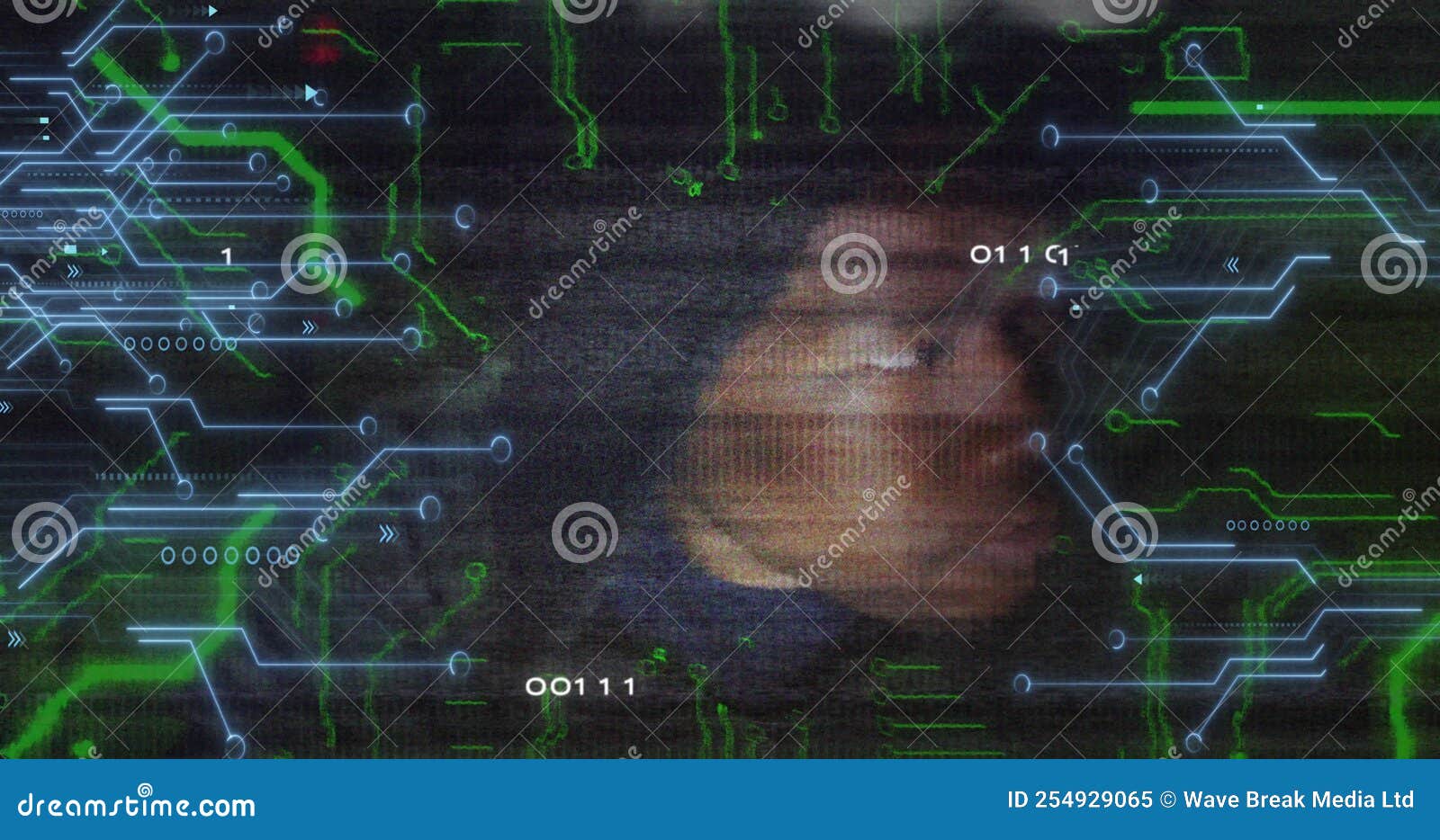 Image of Binary Code, Integrated Circuit and Face of African American ...