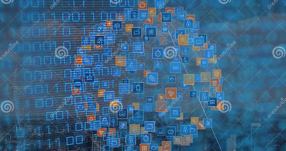 Image of Binary Code Over Globe Made of Icons Stock Illustration - Illustration of global ...