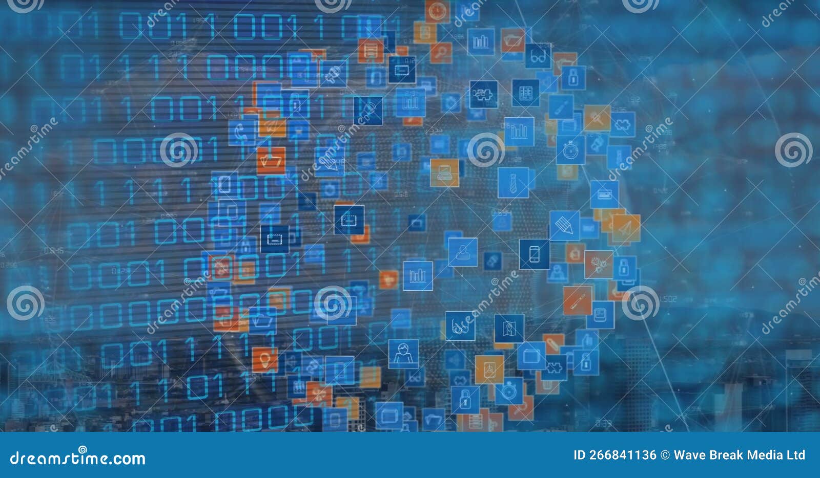 Image of Binary Code Over Globe Made of Icons Stock Illustration - Illustration of digital ...