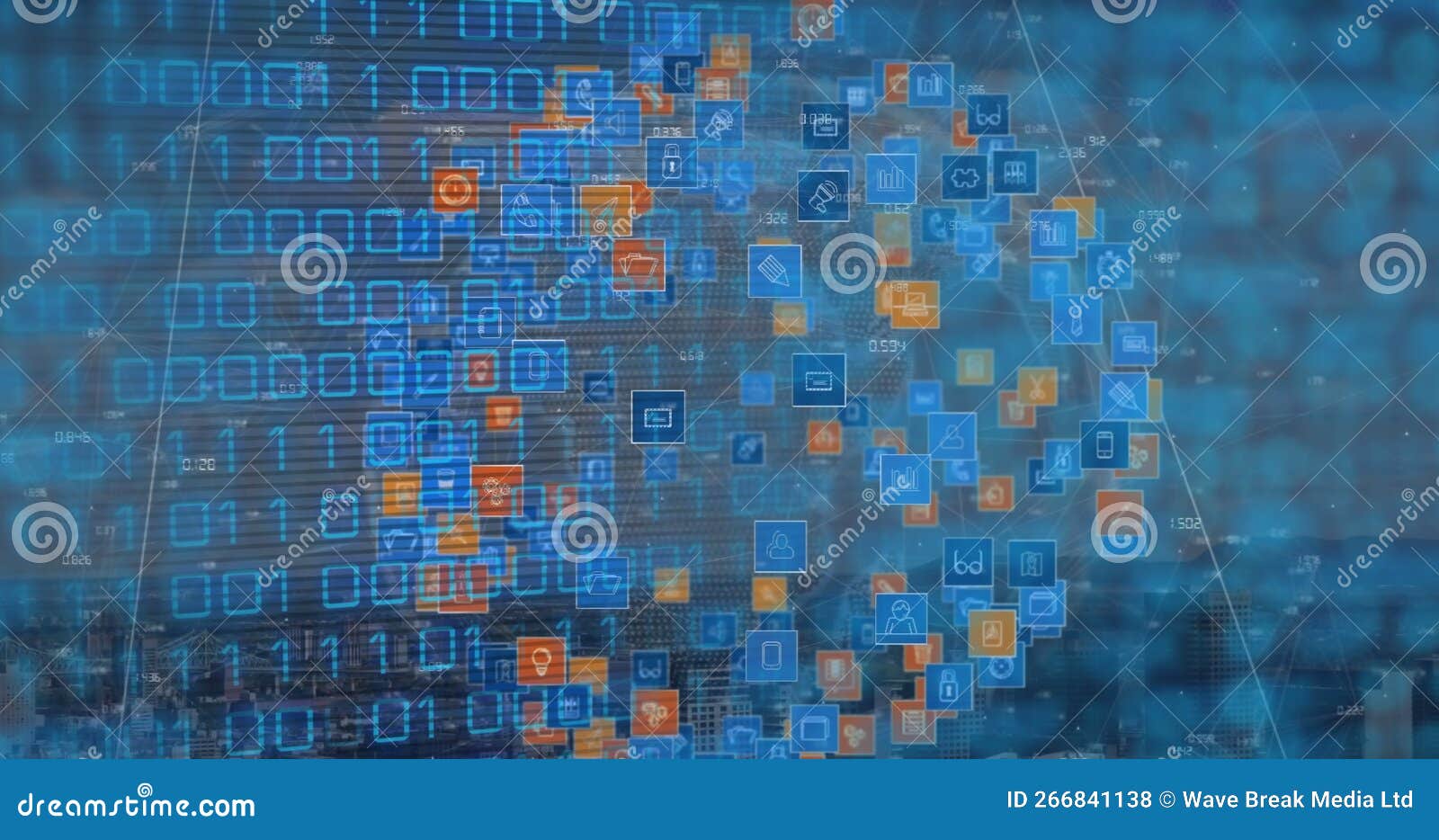Image of Binary Code Over Globe Made of Icons Stock Illustration - Illustration of network ...