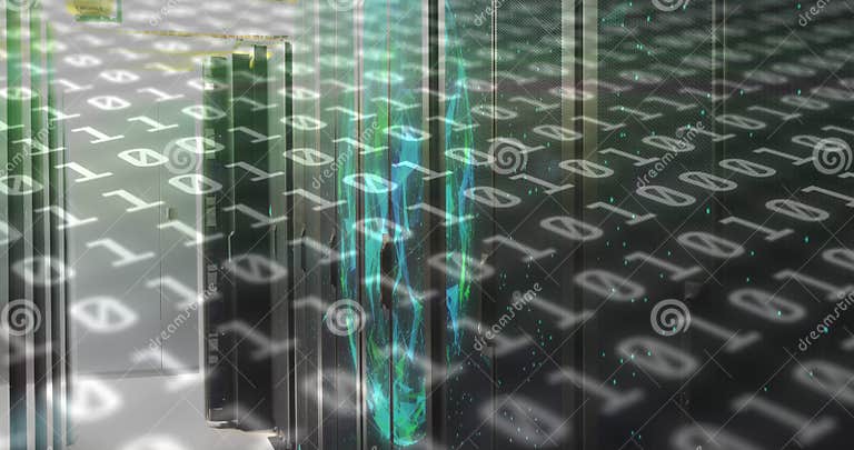 Image of Binary Code and Shapes Over Servers Stock Illustration ...