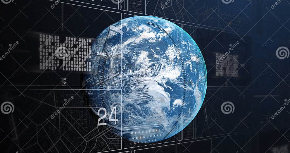 Image of Binary Codes, Changing Numbers, Loading Circles and Navigation Pattern Over Globe Stock ...
