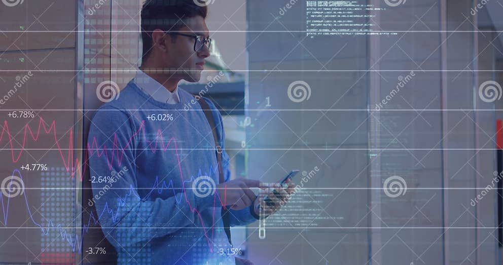 Image of Binary Codes, Computer Language, Biracial Man Standing and ...