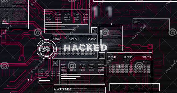 Image of Binary Codes Over Hacked Text on Loading Bars, Numbers in Circles on Black Background ...