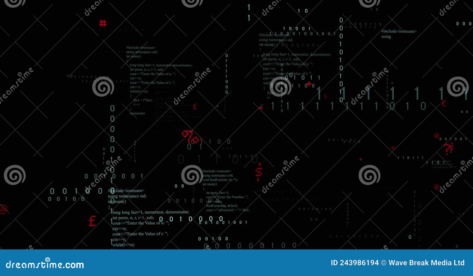 Image of Binary Coding and Data Processing on Black Background Stock Illustration - Illustration ...