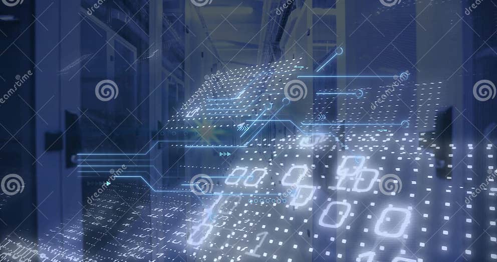 Image of Binary Coding Data Processing and Circuit Board Over Computer Servers Stock Image ...