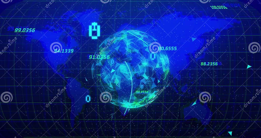 Image of Binary Coding and Data Processing Over Globe and World Map Stock Photo - Image of ...