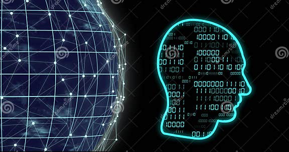 Image of Binary Coding Data Processing Over Head and Globe Stock Image - Image of machine, head ...