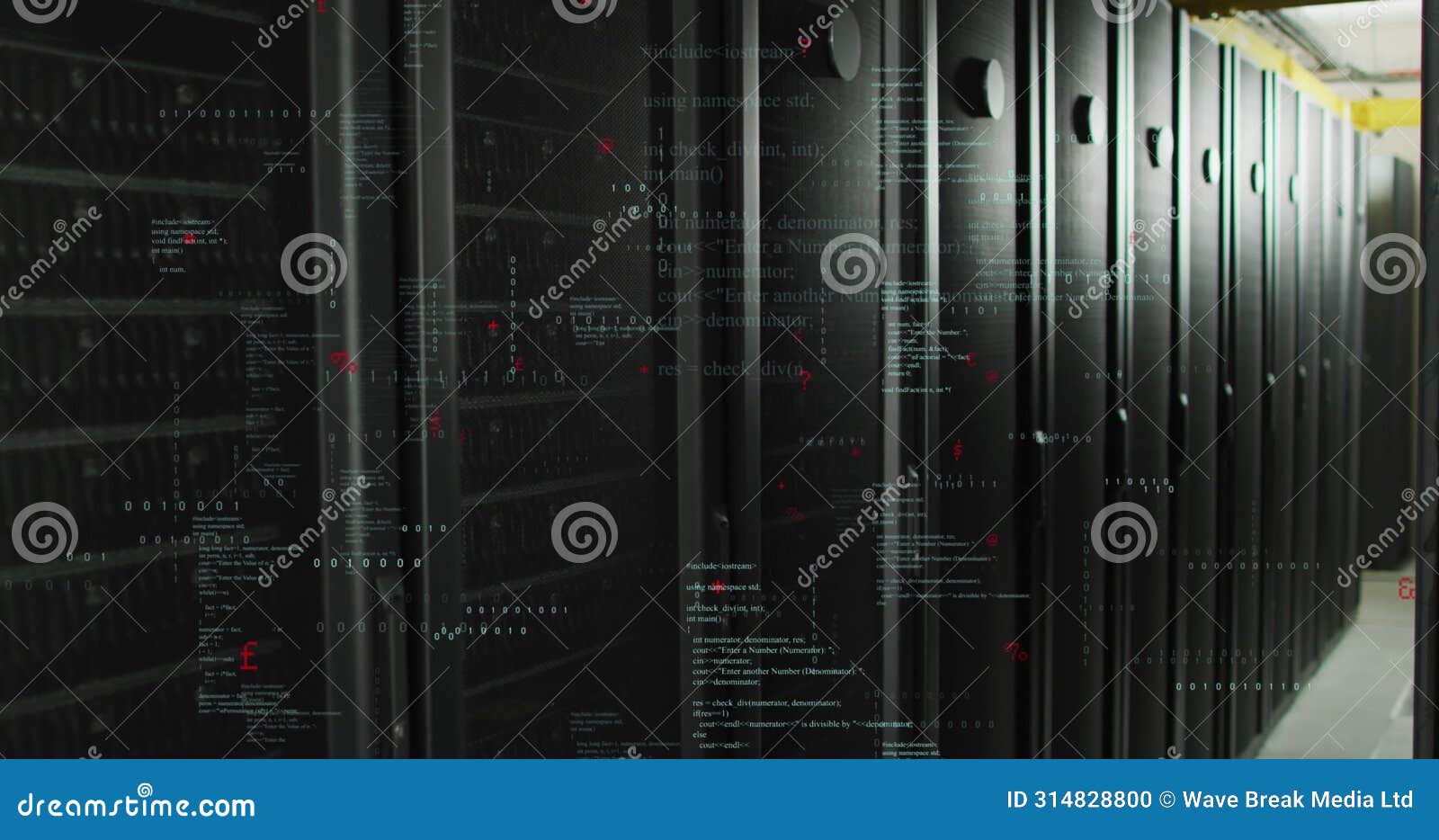 Image of Binary Coding Data Processing and Symbols Against Computer Server Room Stock ...