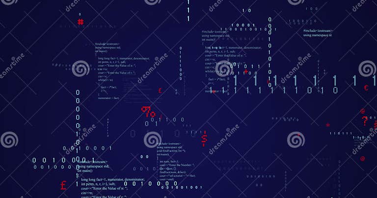 Image of Binary Coding Data Processing and Symbols Floating Against Blue Background Stock ...