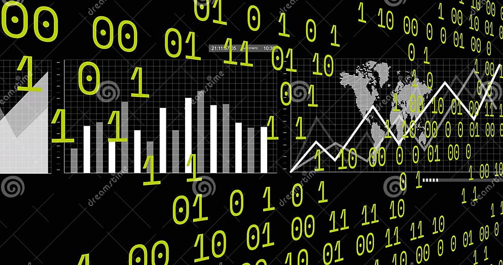 Image of Binary Coding Over Statistical Data Processing Against Black Background Stock ...