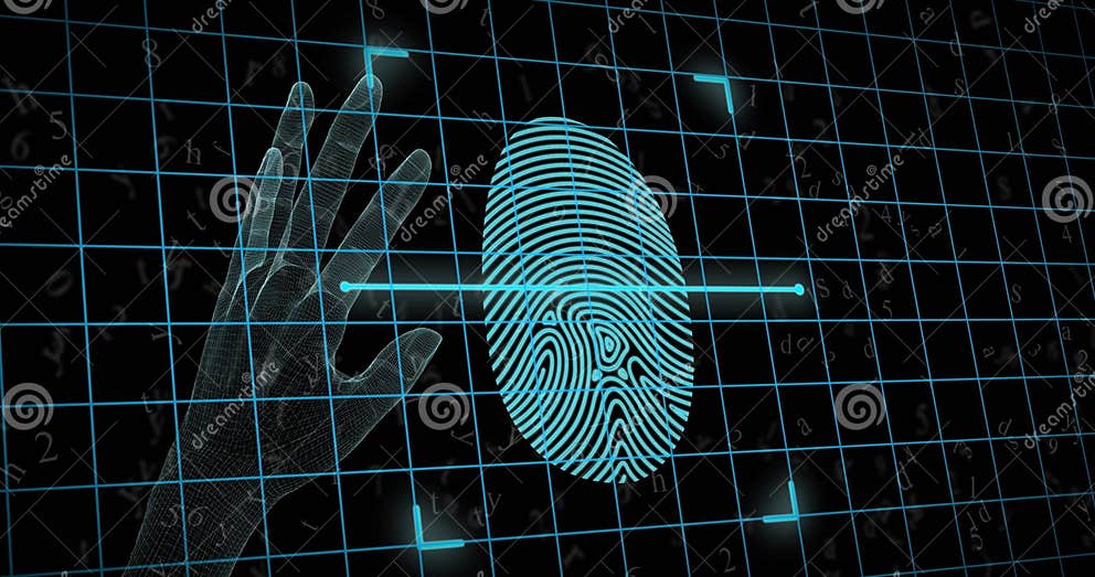 Image of Biometric Fingerprint, Hand, Data Processing Over Grid Stock ...