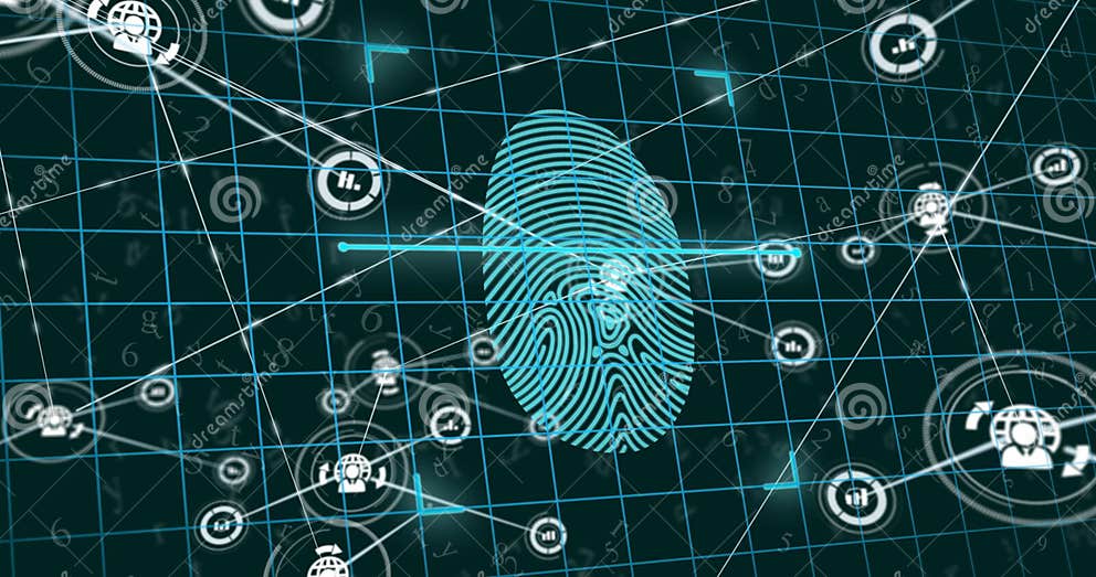 Image of Biometric Fingerprint, Network of Connections with Icons and ...