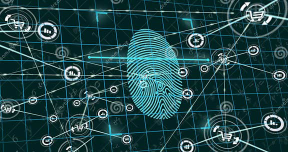 Image of Biometric Fingerprint, Network of Connections with Icons and ...