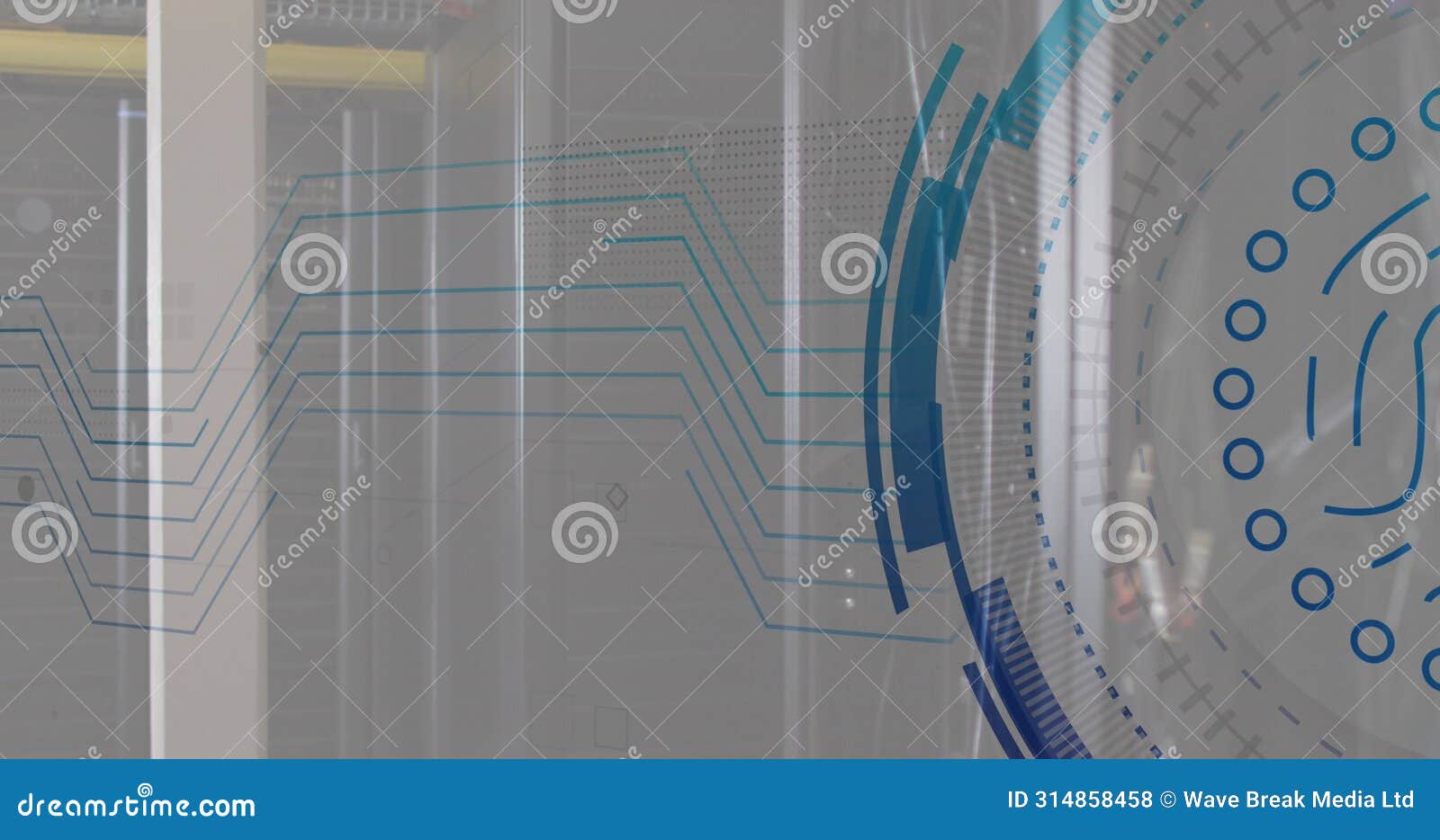 Image of Biometric Fingerprint Round Scanner Against Computer Server ...