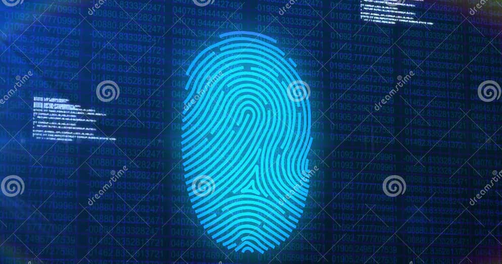 Image of Biometric Fingerprint Scanner and Data Processing Against Blue ...