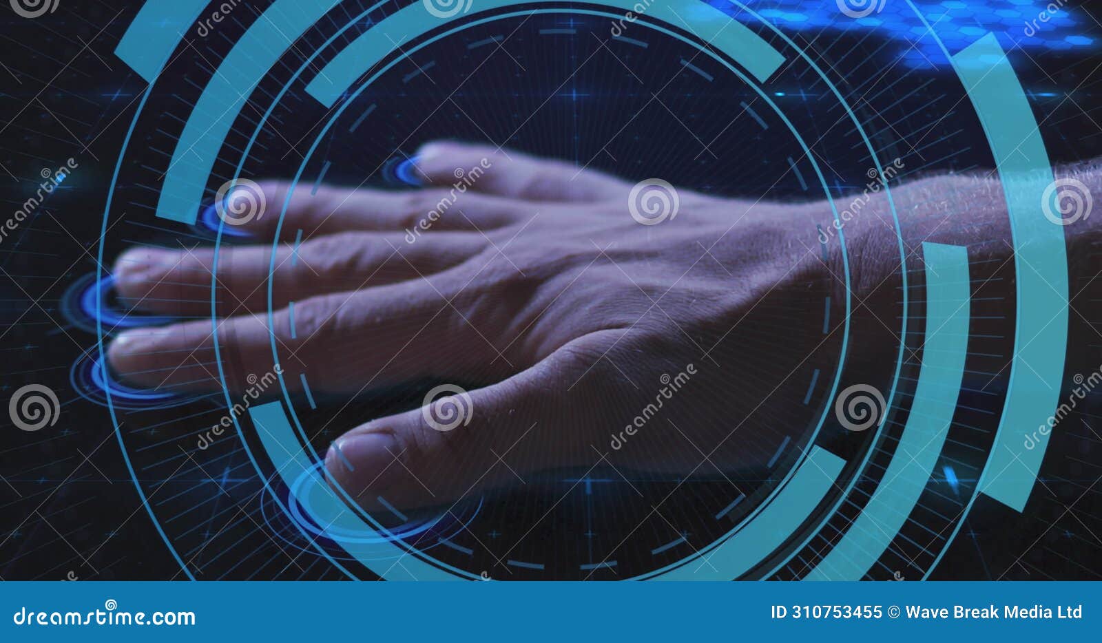Image of Biometric Hand Check, Scopes and Data Processing on Dark ...