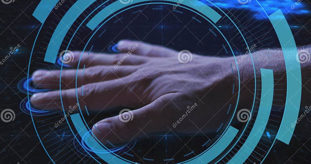 Image of Biometric Hand Check, Scopes and Data Processing on Dark ...