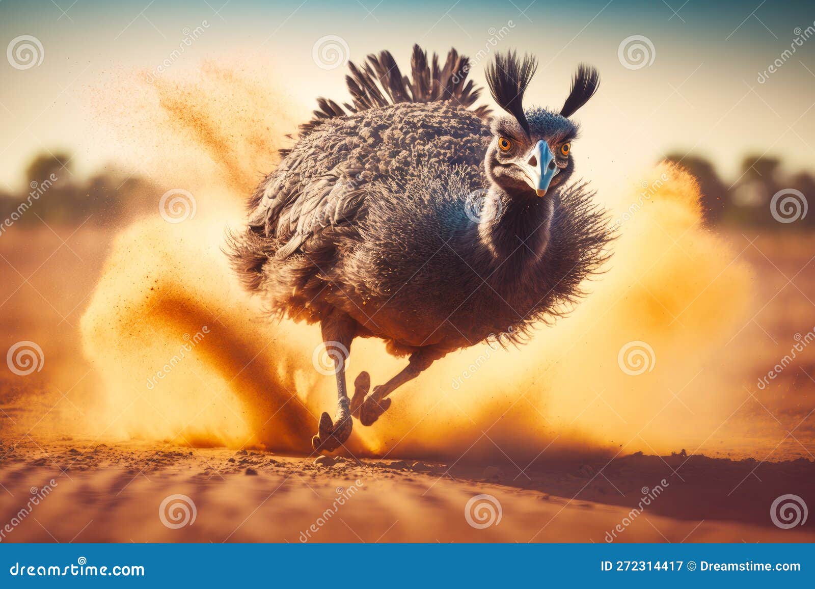 Image of Bird that is Running in the Dirt with Dust in the Air ...