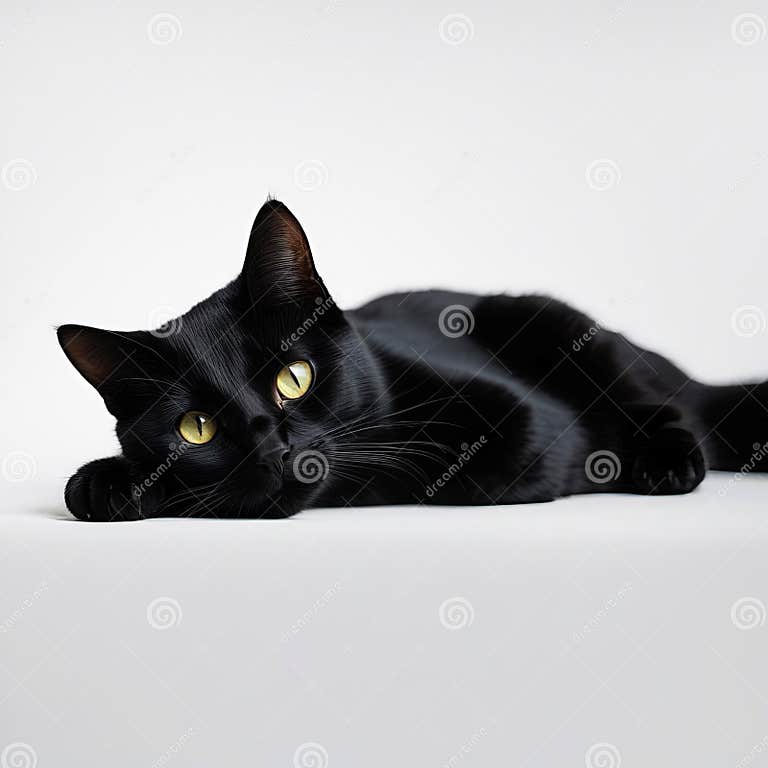Image of a Black Cat on a White Background, Background Stock ...