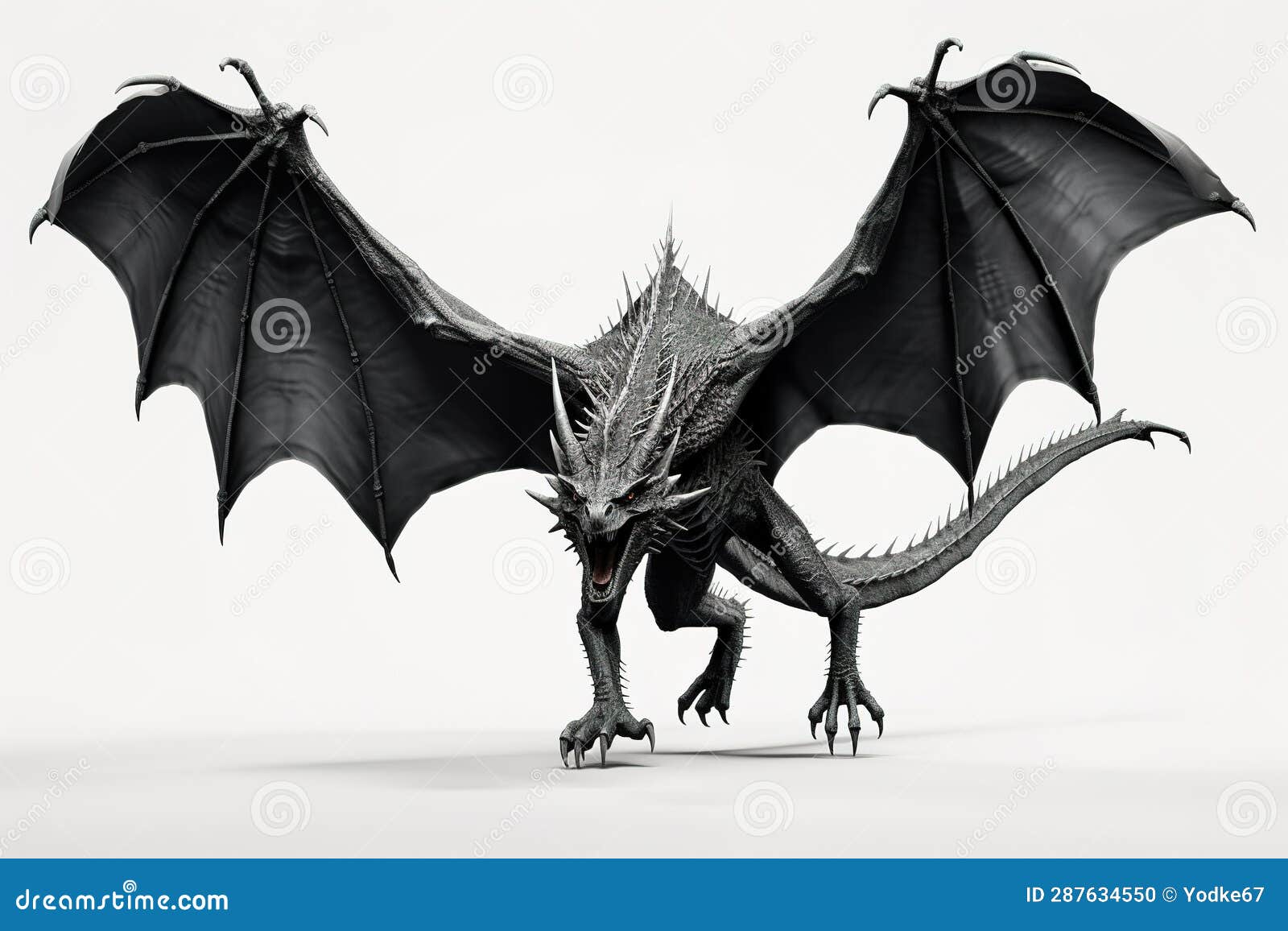 Image of the Black Dragon is Flying on White Background. Mythical ...