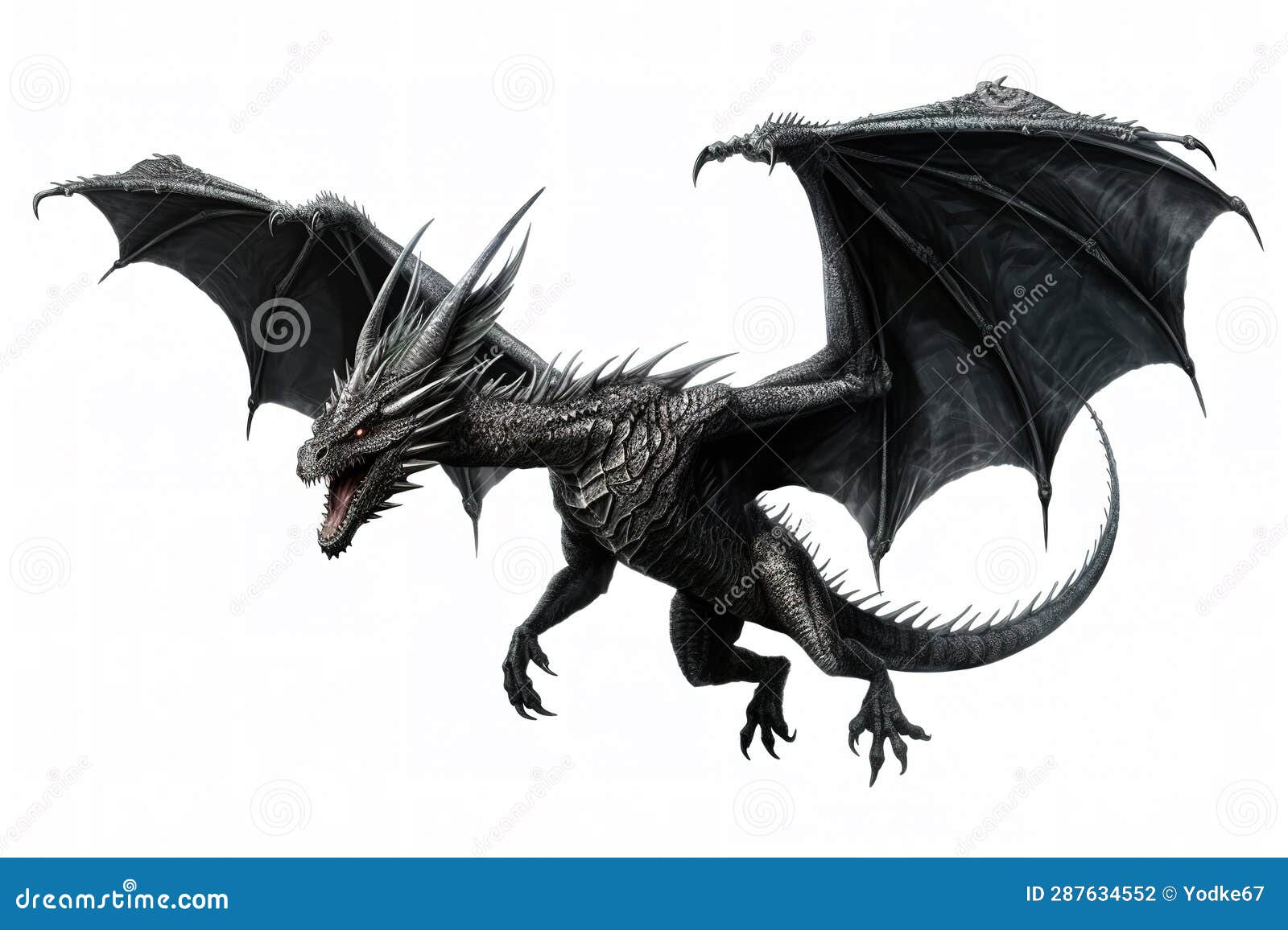 Image of the Black Dragon is Flying on White Background. Mythical ...