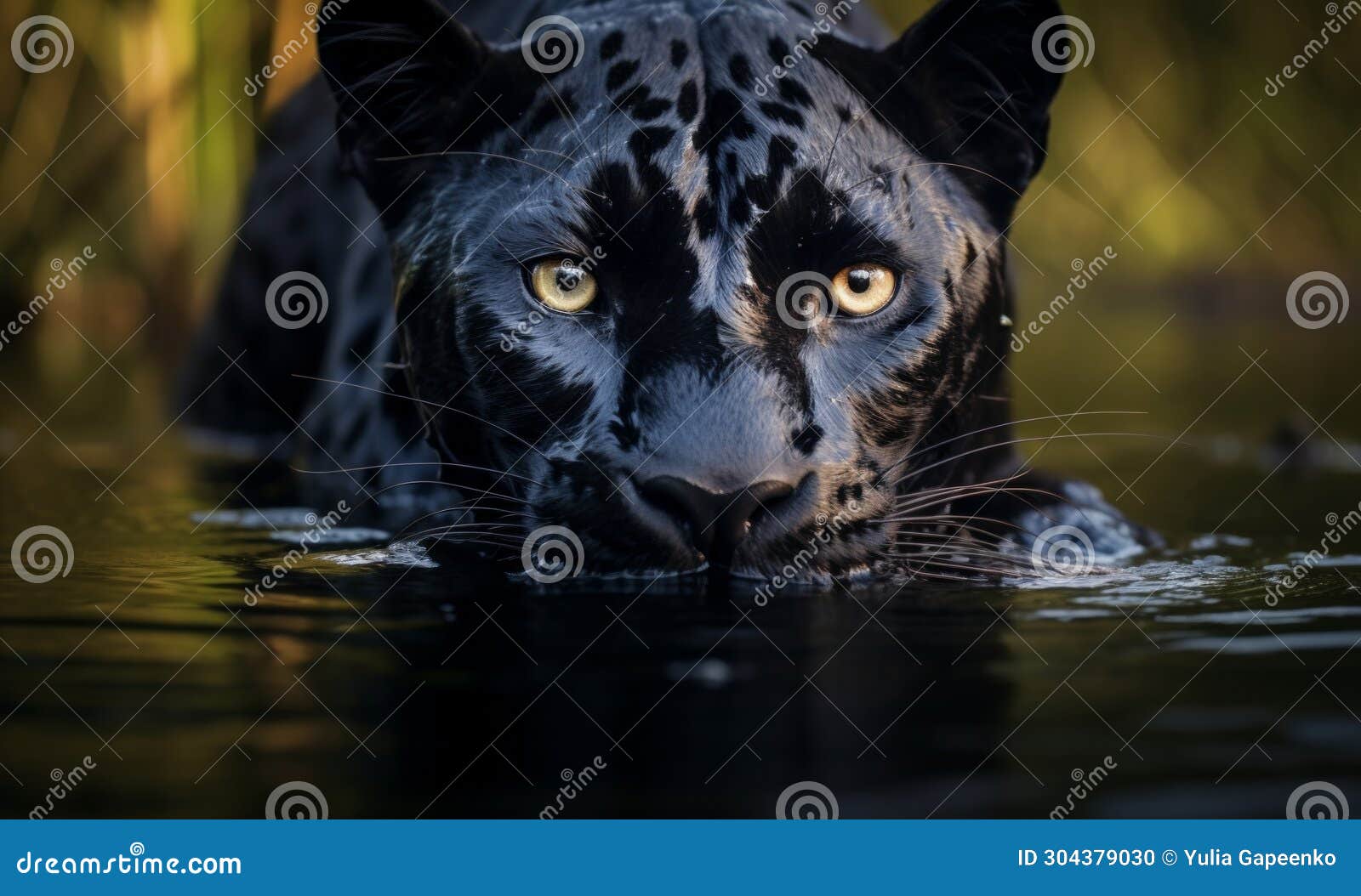 A Image of a Black Panther in the Water Stock Photo - Image of ...