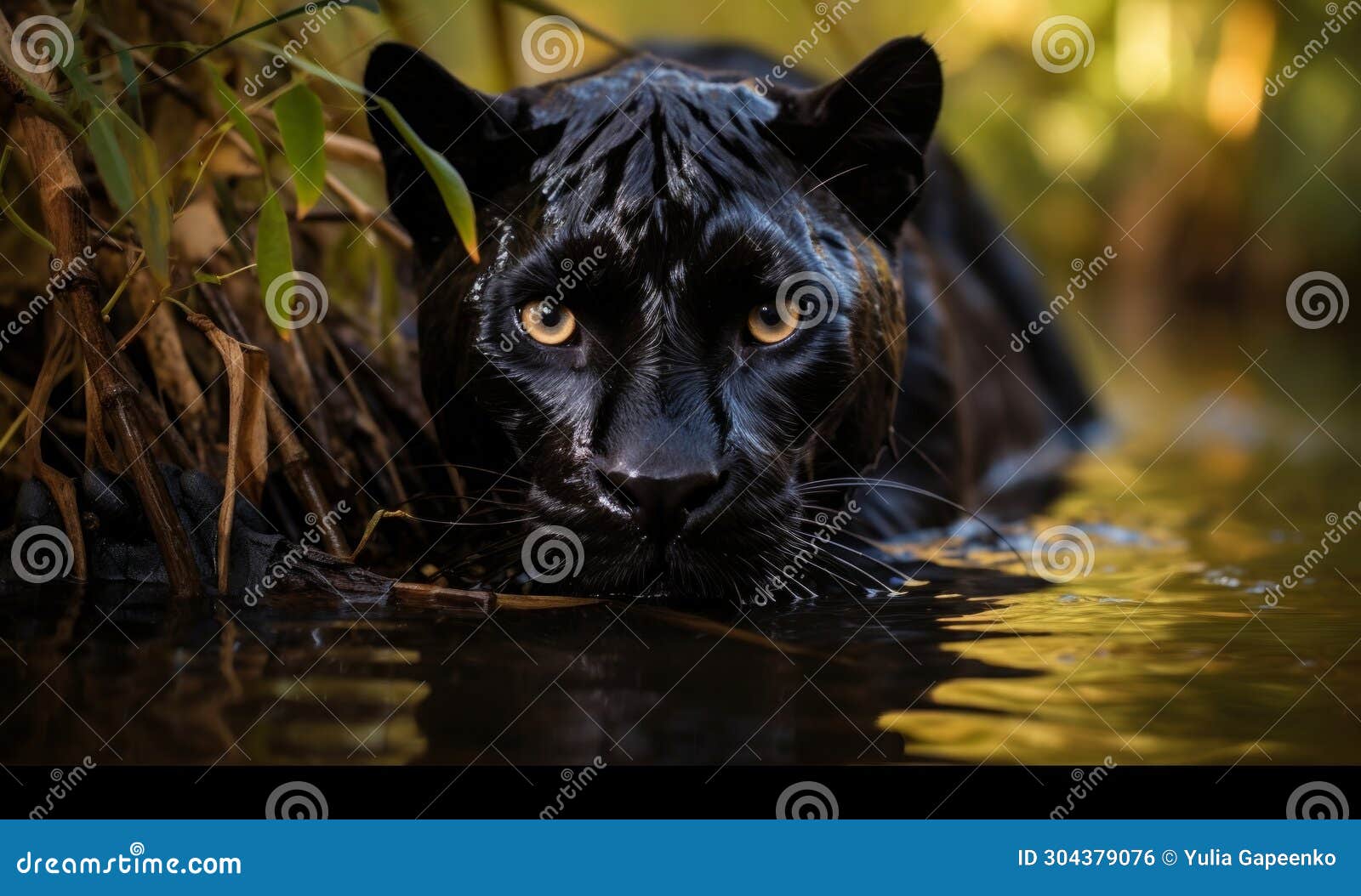 A Image of a Black Panther in the Water Stock Photo - Image of jaguar ...