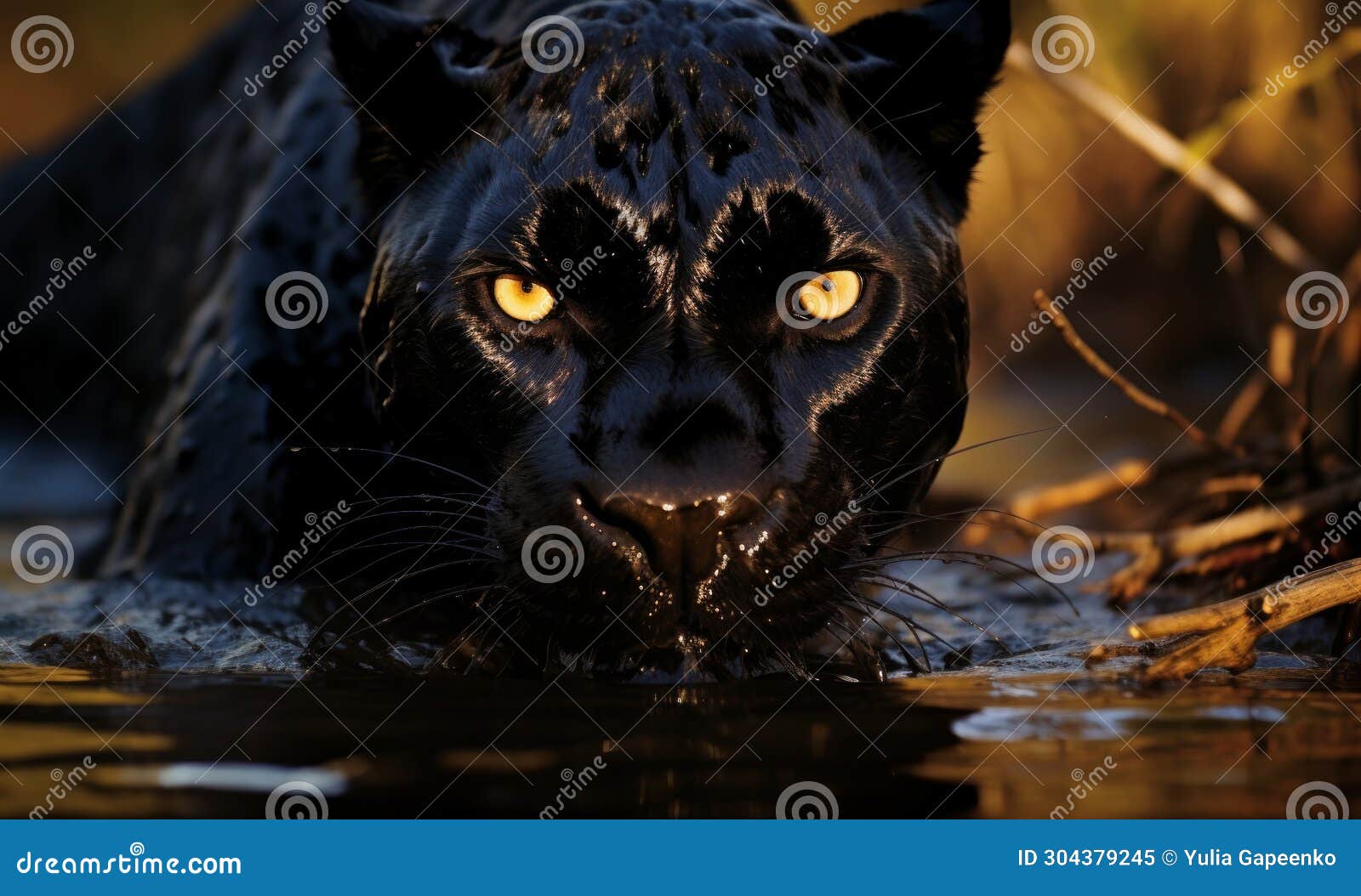 A Image of a Black Panther in the Water Stock Image - Image of leopard ...