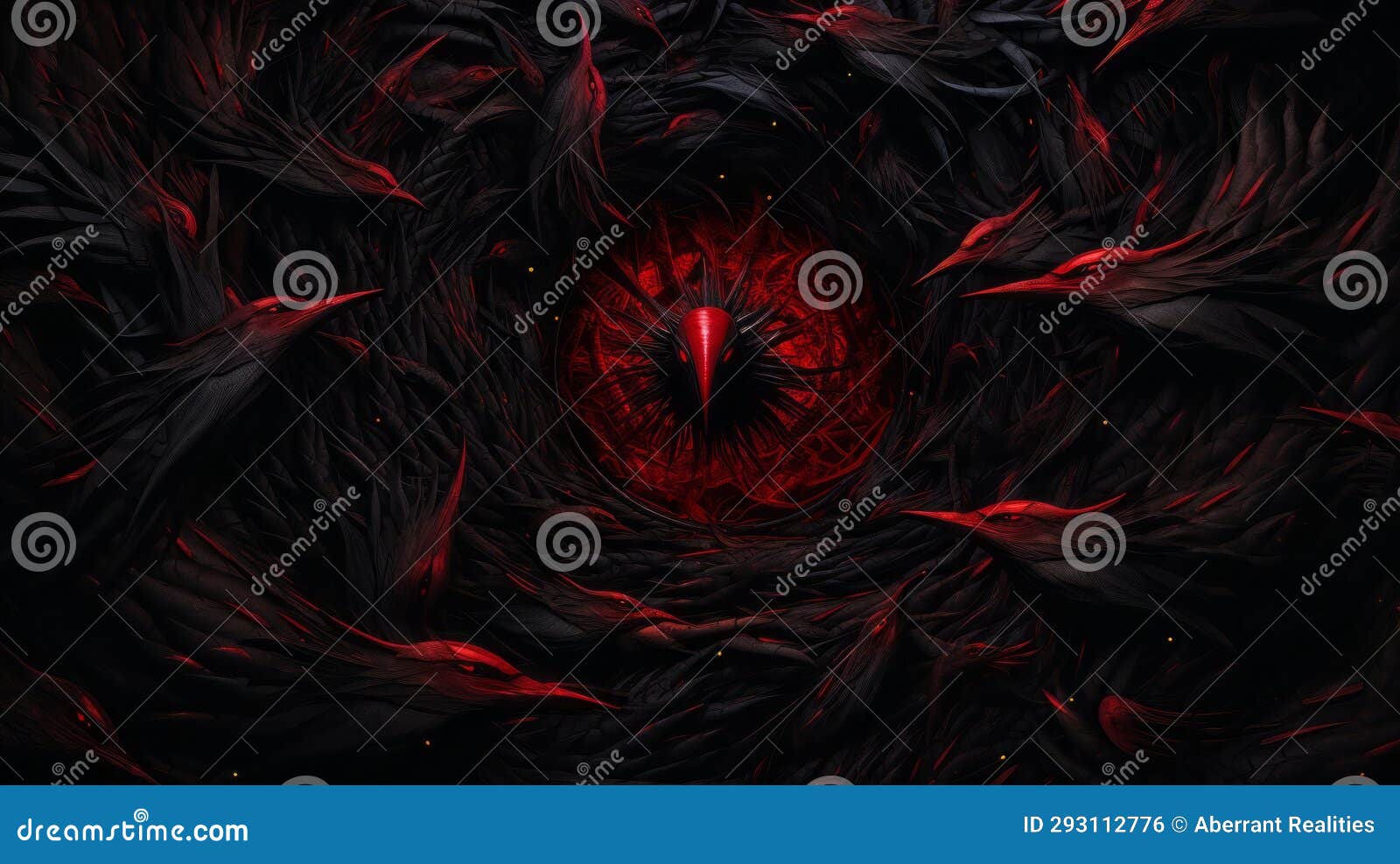 An Image of a Black and Red Eye Surrounded by Black and Red Birds Stock ...
