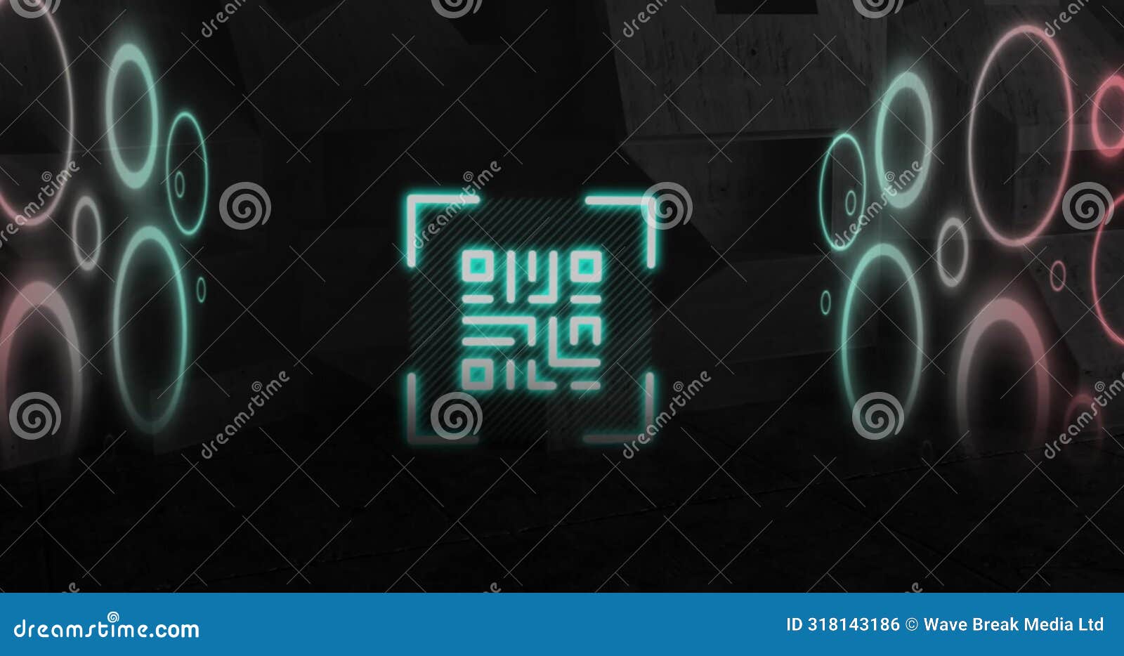 Image of Blinking Qr Code and Circles Over Stone Abstract Structure in ...