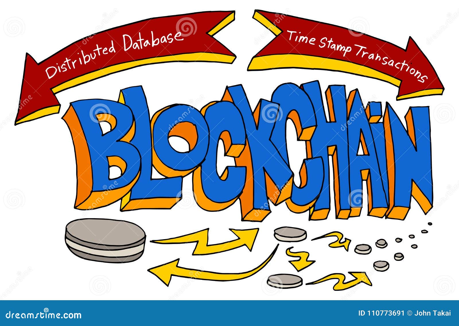 Blockchain Technology Text Drawing Cartoon Stock Vector - Illustration ...