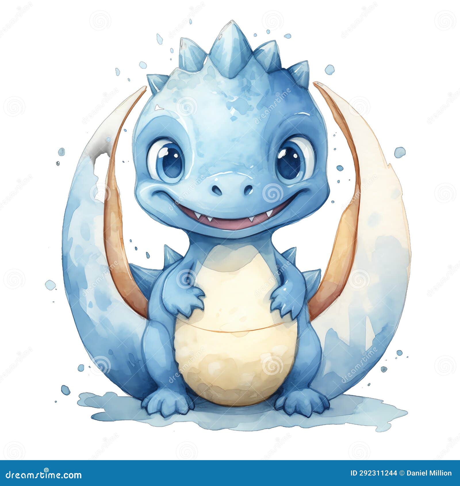 Blue Dinosaur Watercolor Illustration Stock Illustration - Illustration ...