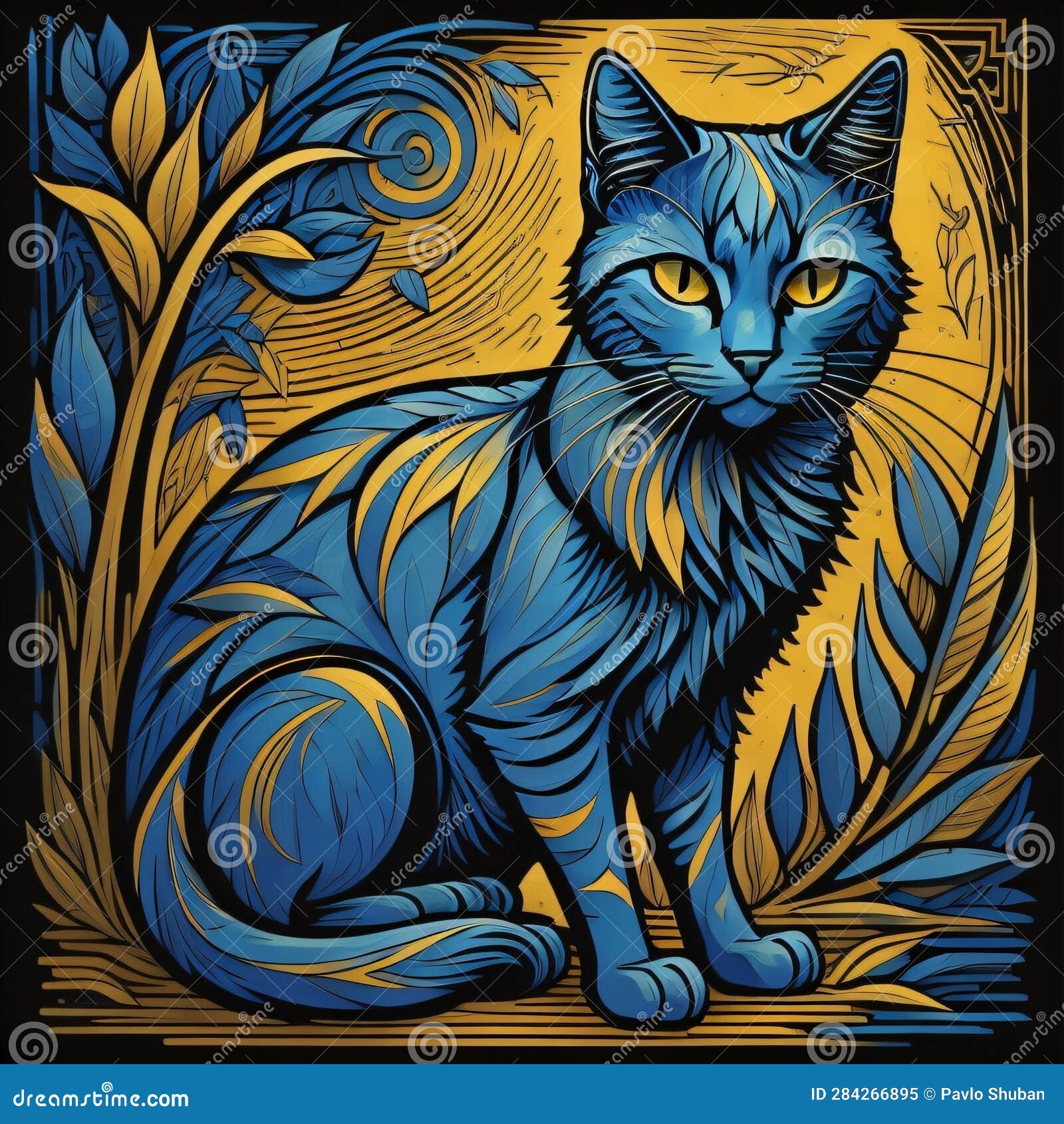 Image of a Blue and Gold Cat Stock Illustration - Illustration of ...