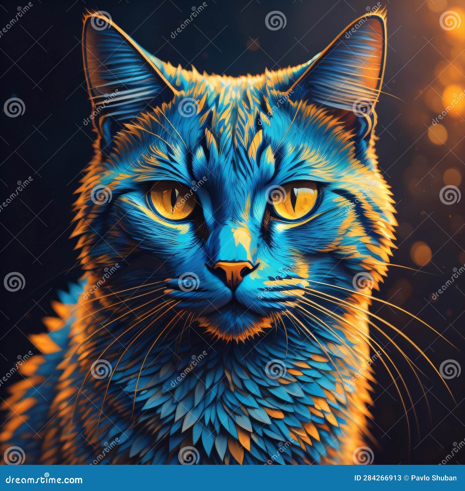 Image of a Blue and Gold Cat Stock Illustration - Illustration of ...