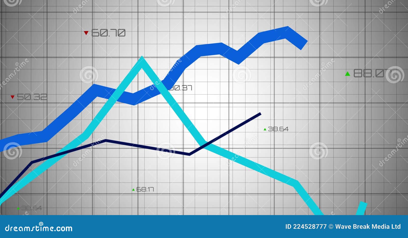 Image of Blue Graph Line on a Black Grid on White Background Stock ...