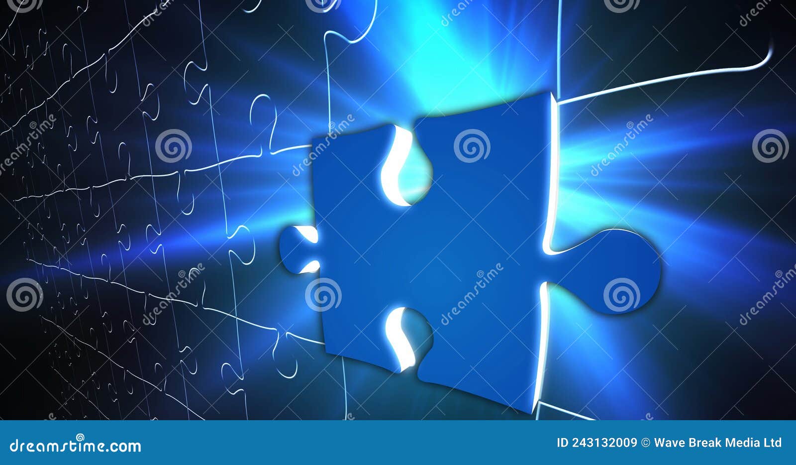 Image of Blue Pieces of Puzzle Over Blue Light Trails Stock ...