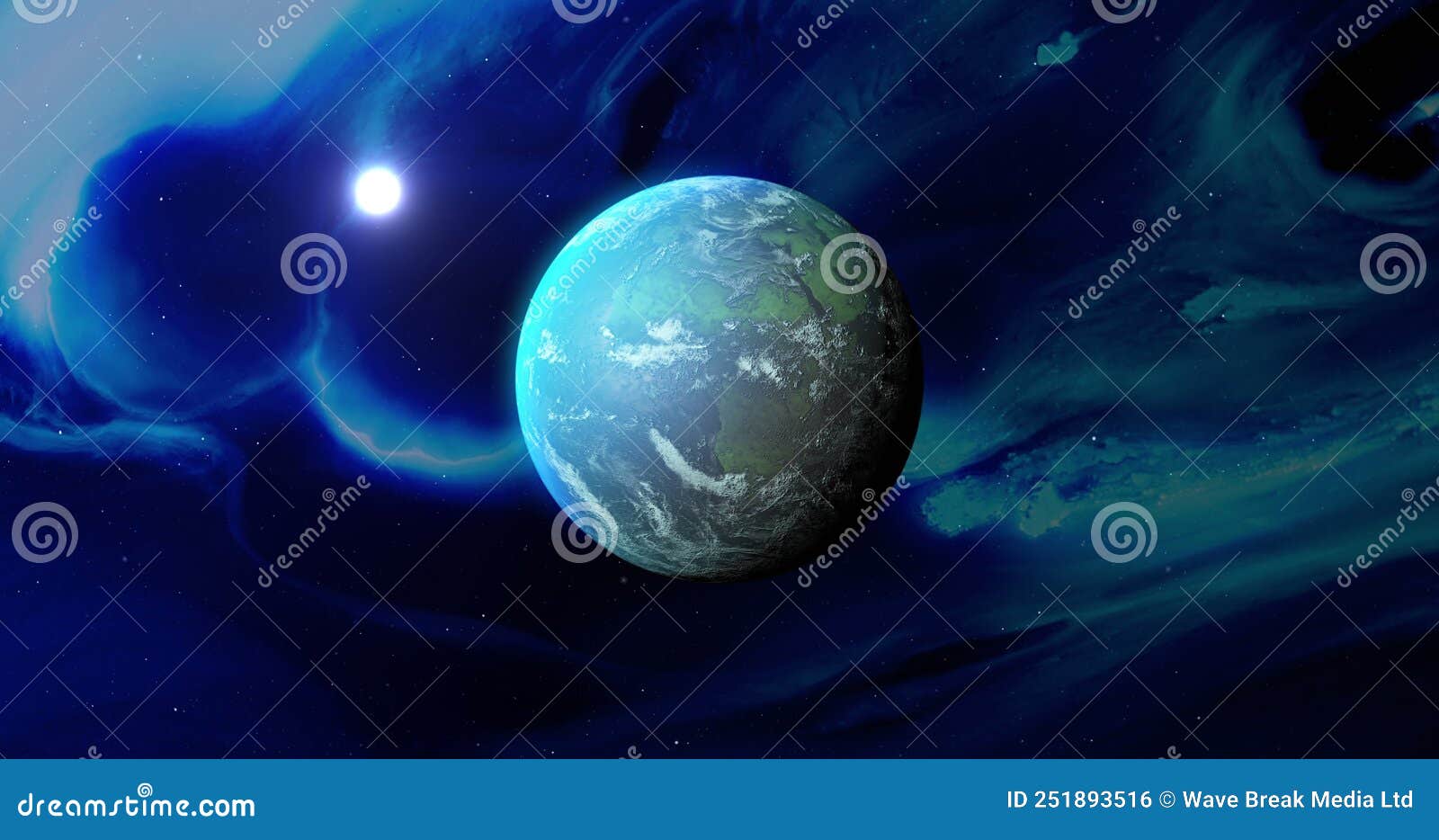 Image of Blue Planet and Moon in Blue Space Stock Illustration ...